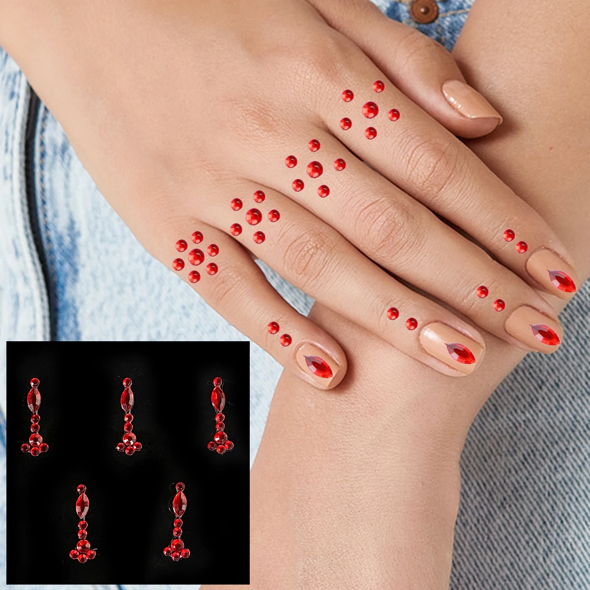 Face-Jewelry-For-Women-Temporary-Tattoos-Body-Forehead-Red-Diamonds ...