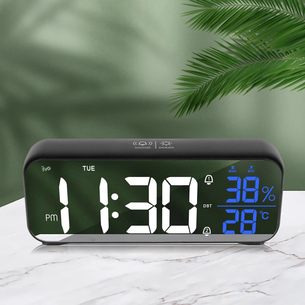 LED Digital Clock Snooze Table Clock USB Rechargeable Music Alarm Clock ...