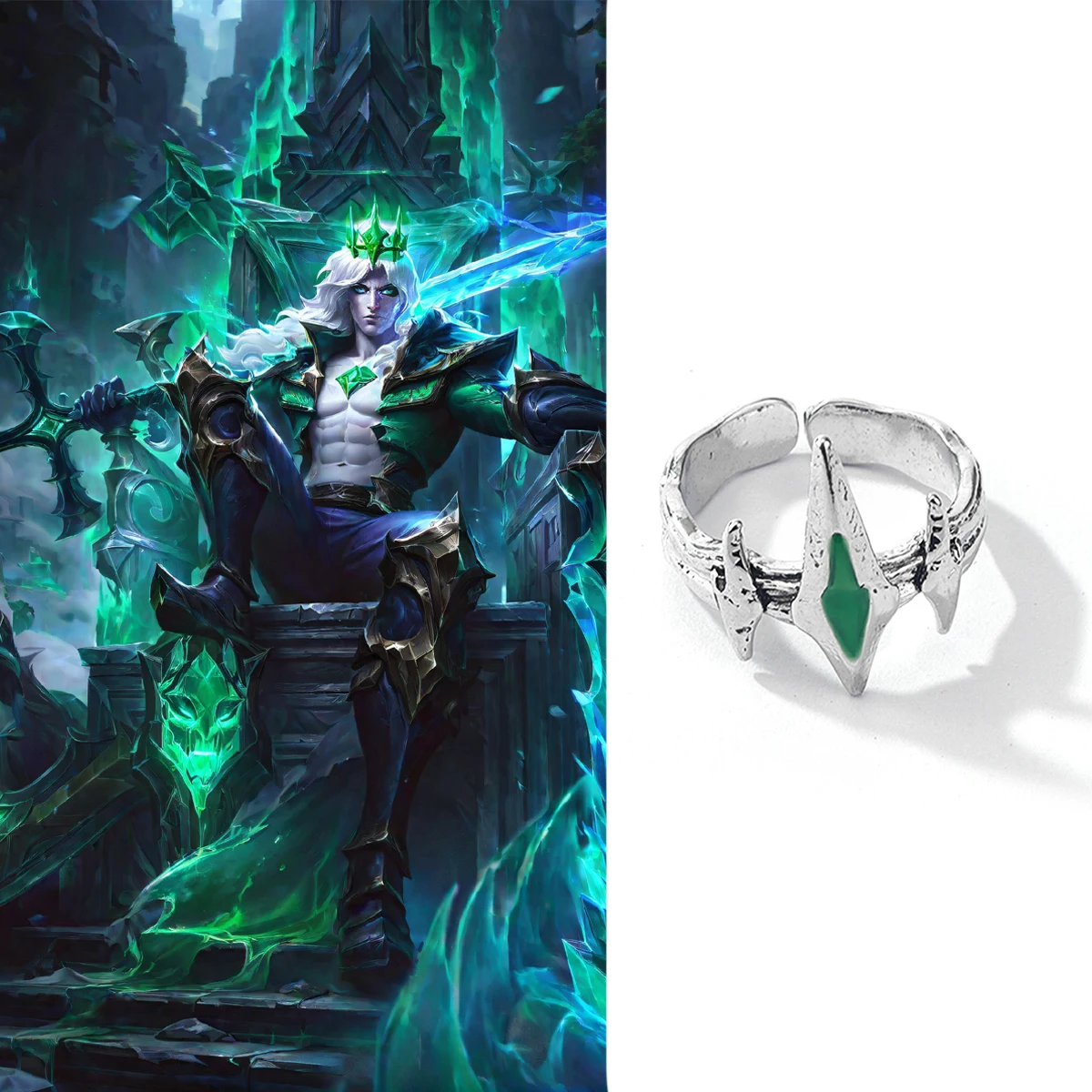 Jogo lol viego coroa anel estilo punk abertura ajustável anel masculino ...