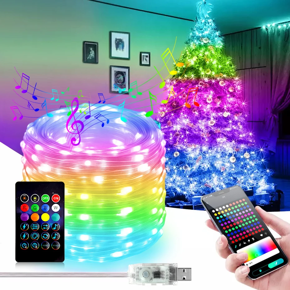 Bluetooth-Smart-LED-String-Fairy-Lights-5V-WS2812B-Christmas-Garland ...