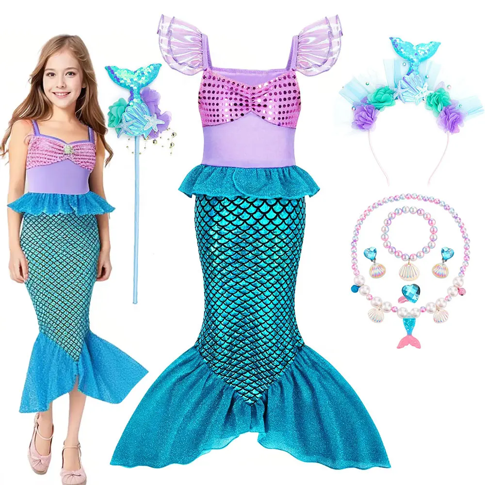 2026 Mermaid Costume for Kids Cute Princess Trumpet Dress Girl Fairy ...