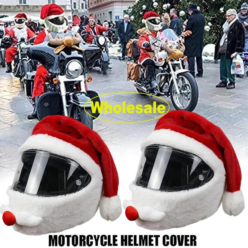 Funny Christmas Hat Motorcycle Helmet Cover Santa Claus Cycling Helmet ...