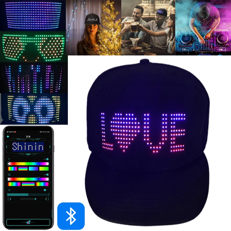 Bluetooth-LED-Hat-DIY-Soft-Cotton-Screen-Cap-RGB-Full-Color ...