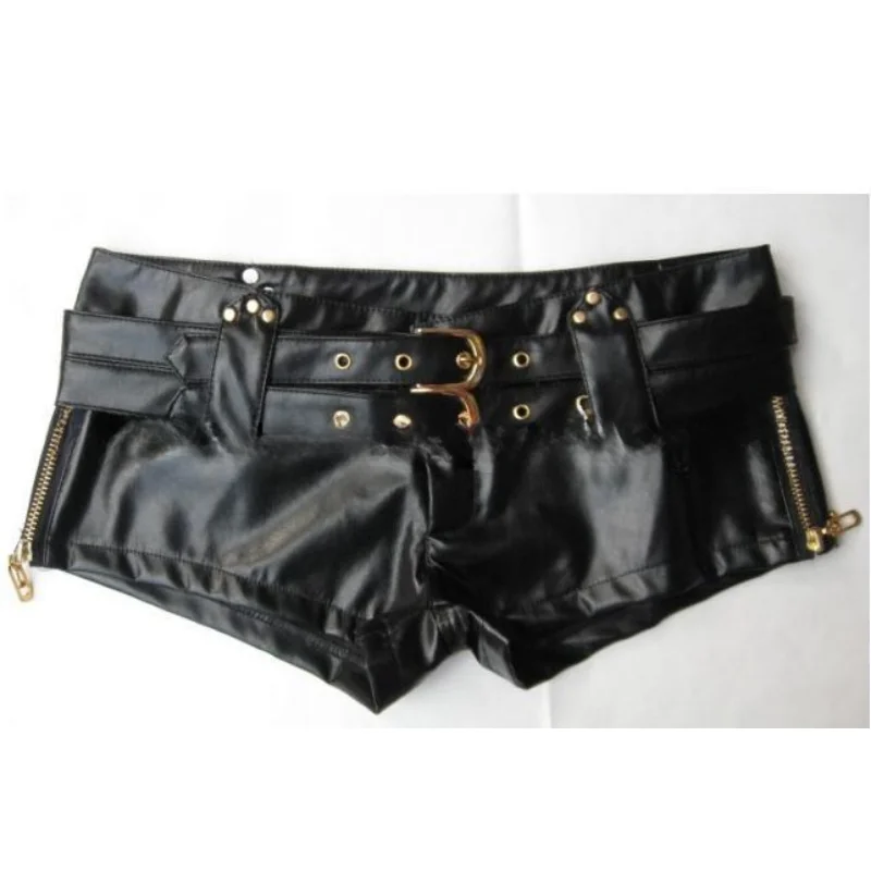 2026 New Sexy PU Leather Biker Shorts Women Black Zipper Shorts Low ...