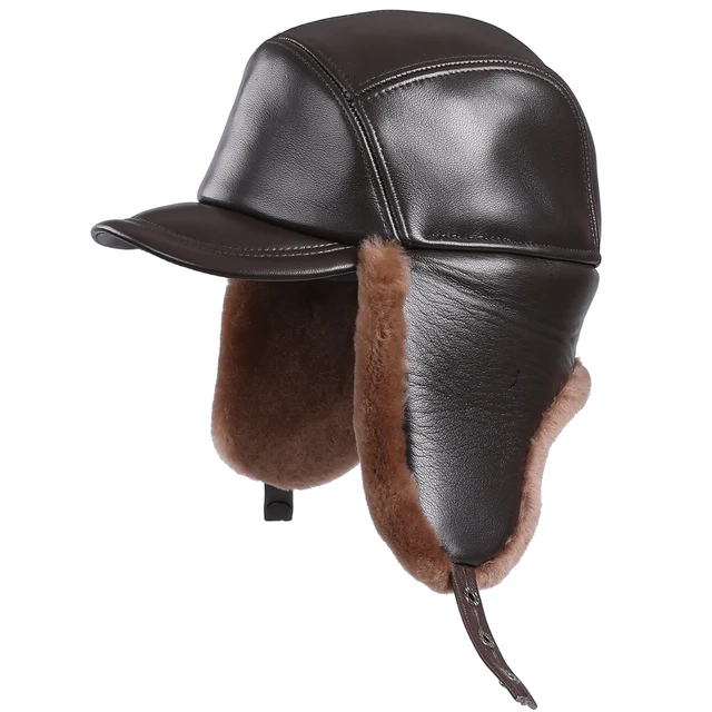 Real Fur Ushanka Men's Black Faux Fur Leather Ushanka - Russian Winter ...