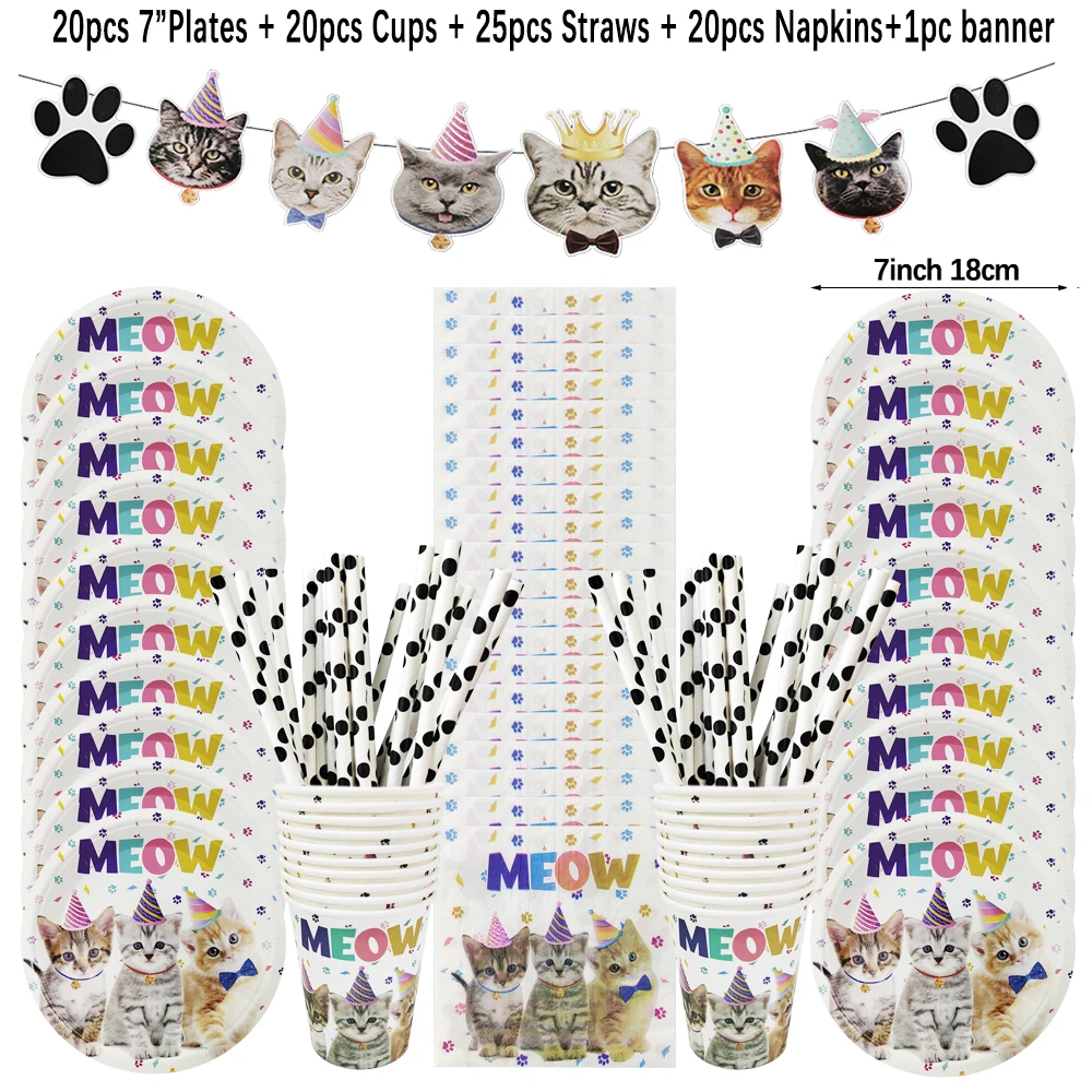 Cartoon-Cat-Paper-Disposable-Tableware-Set-Cat-Disposable-Cup-Plates ...
