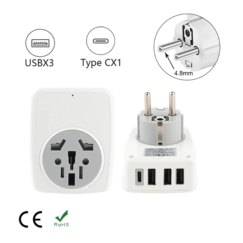 European-Power-Strip-With-3-USB-and-1-Type-C-Port-Travel-Adapter-Wall ...