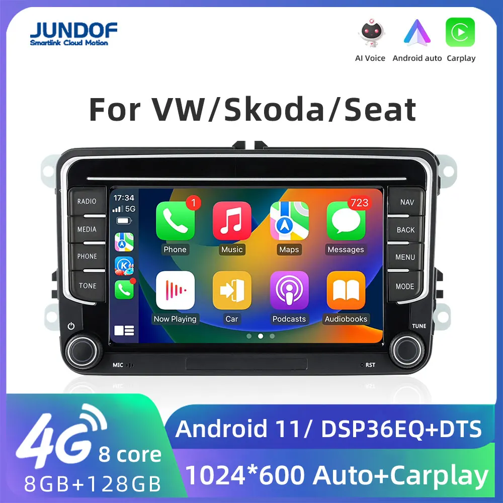 JUNDOF Android Auto Radio for Volkswagen VW Passat B6 B7 CC Tiguan Touran GOLF POLO Carplay 4G ...
