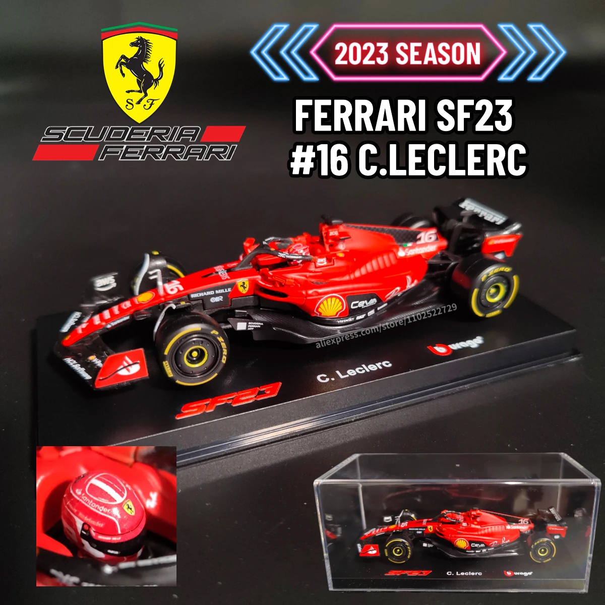 Bburago-F1-2023-Scuderia-Ferrari-SF23-Car-Model-with-Showcase-Scale-1 ...