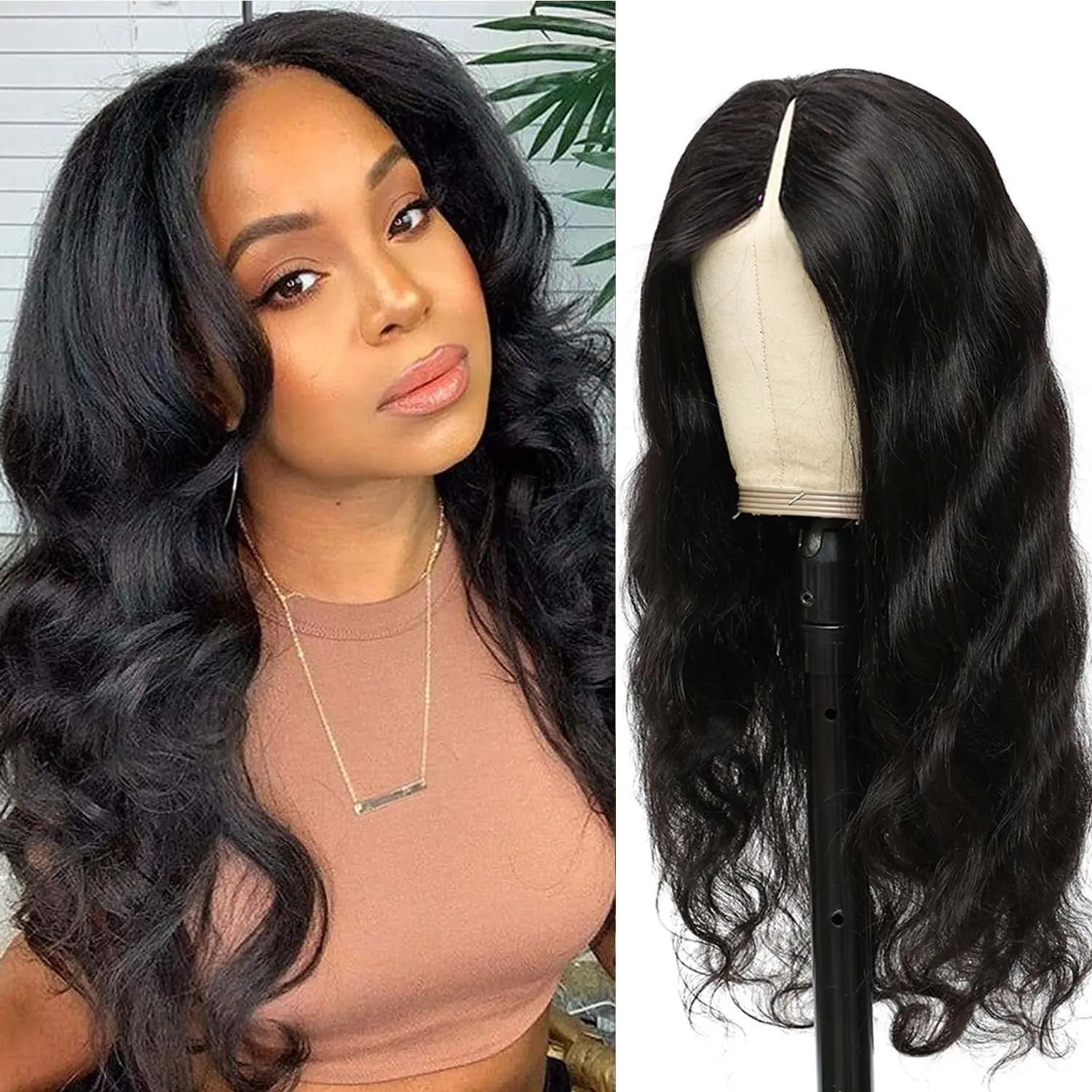 Body Wave V Part Wig Human Hair No Leave Out Side Part Glueless V Part ...