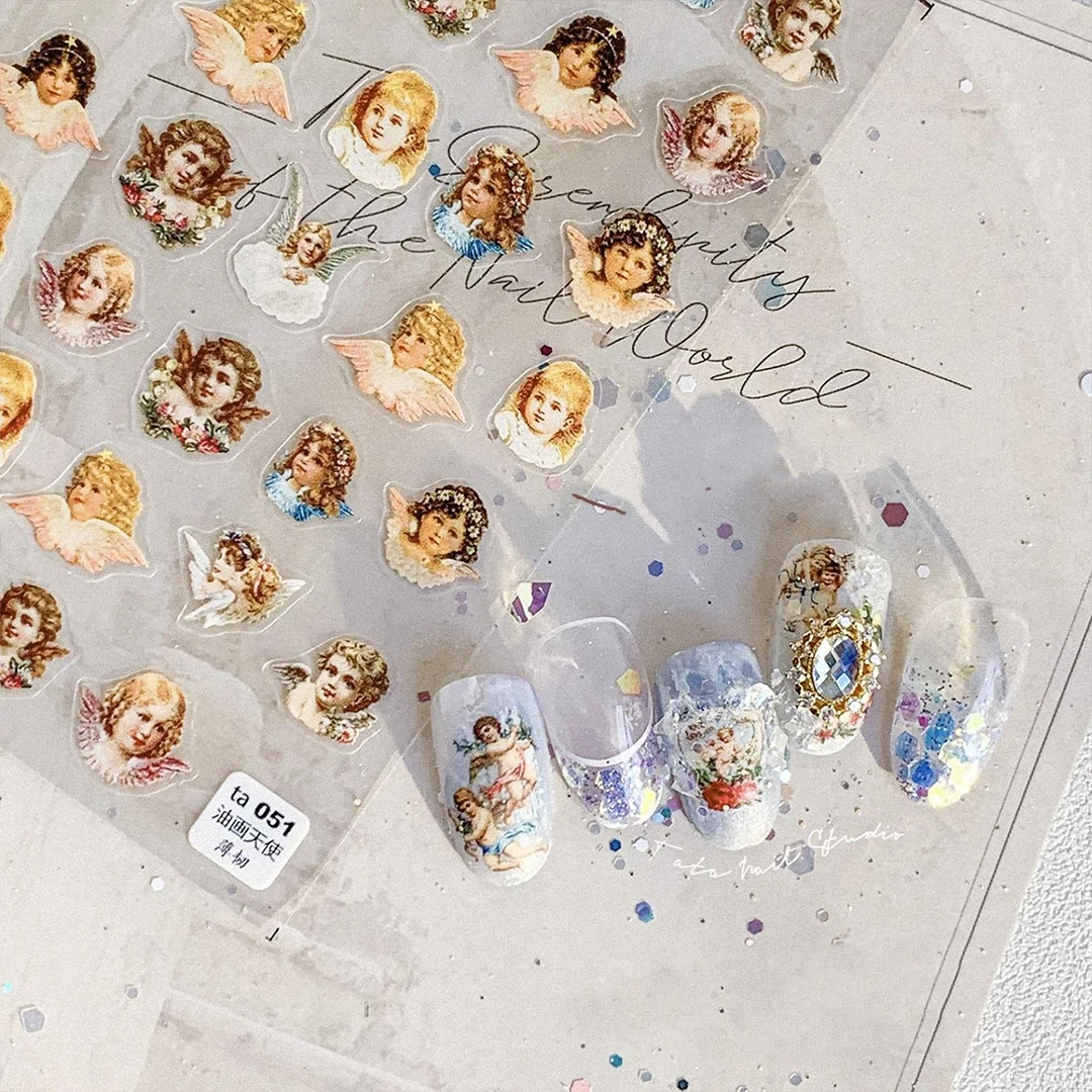 Embossed Nail Sticker Angel Baroque Flower Retro Design 3D Stickers ...