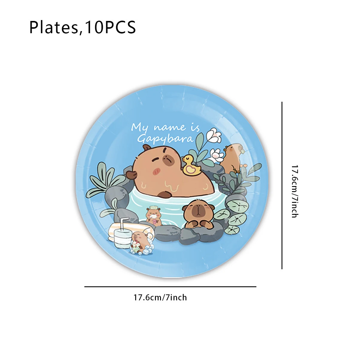 Cartoon Capybara Party Tableware & Decor Set (Plates-7-10pcs)
