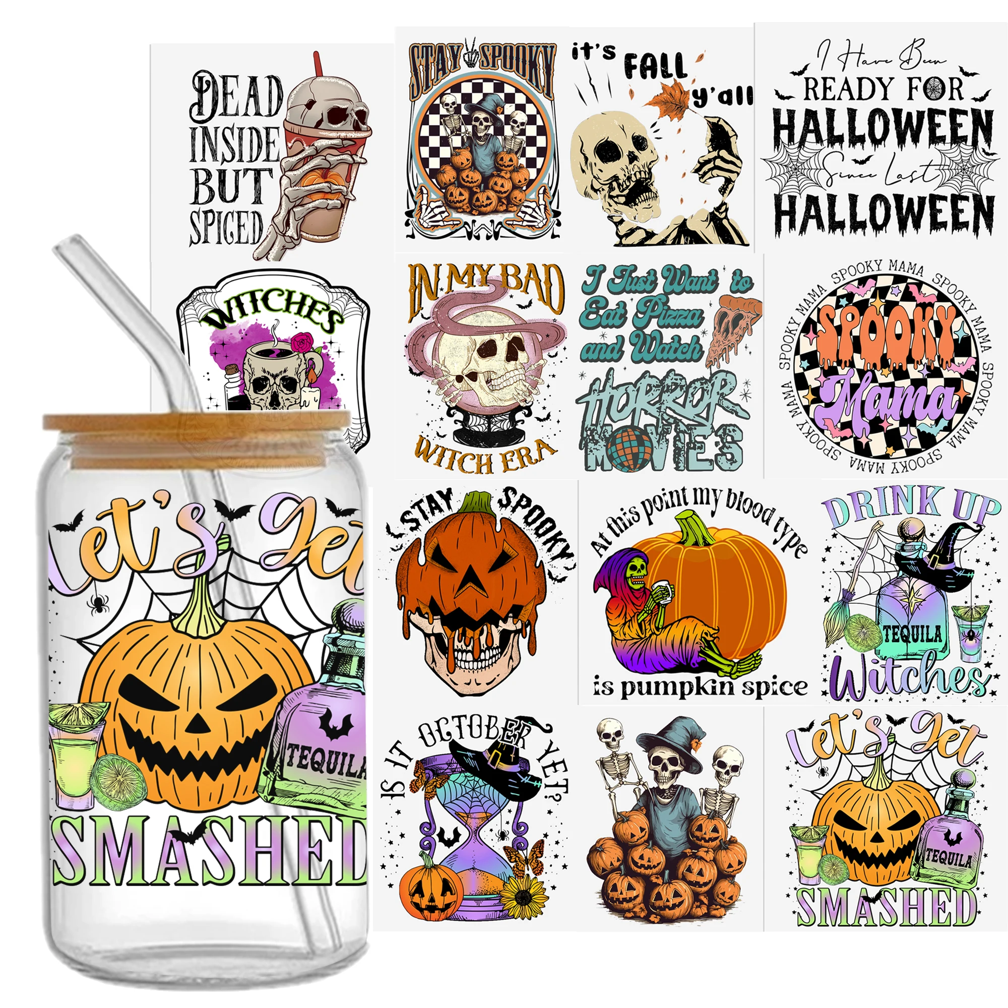 Personalize-Halloween-Skull-Ghost-UV-DTF-Sticker-For-Glass-Cups-Can ...