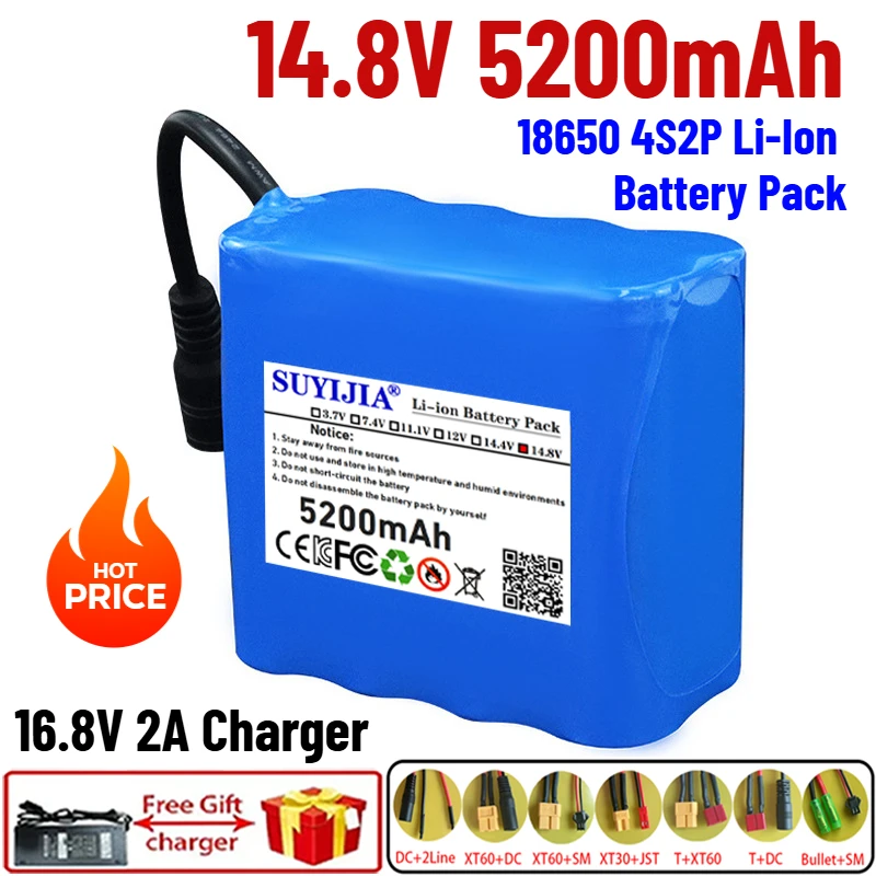 Paquete de batería de litio 14,8 V/14,4 V 5.2AH 18650 4S2P 5200mAh BMS ...