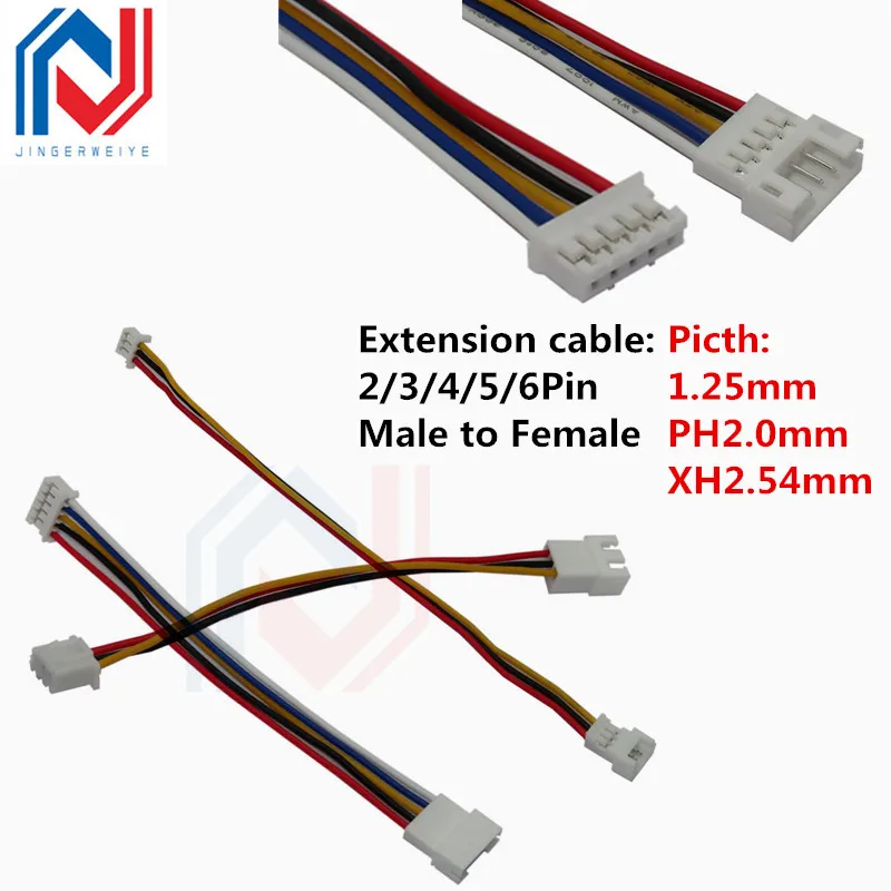 5Pcs JST 1.25mm PH2.0 XH2.54 Extension Line 2/3/4/5/6/Pin PH 2.0mm XH2.54MM Male To Female ...