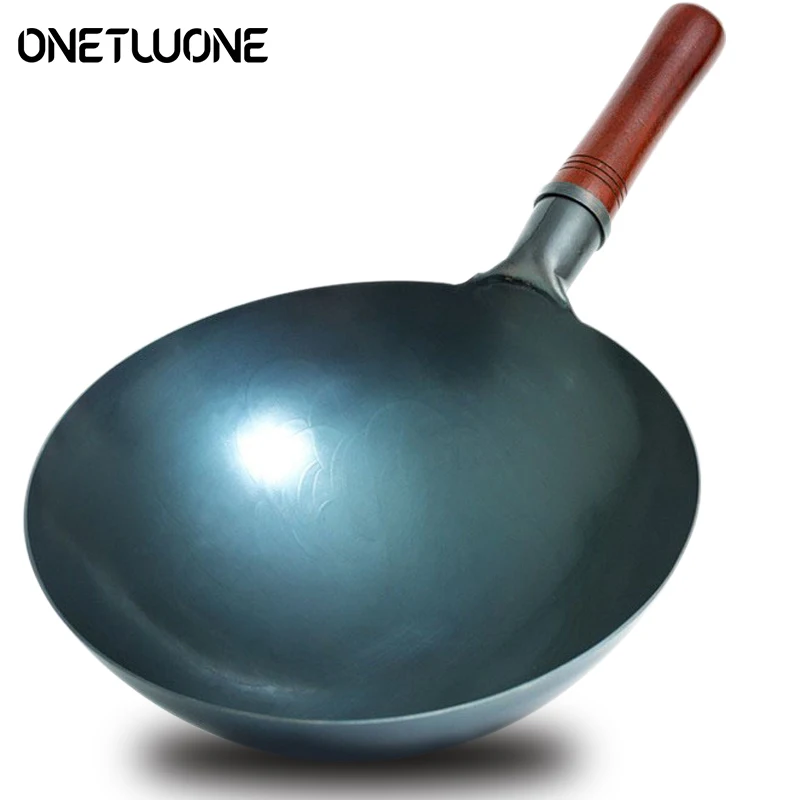 Chinese Traditional Iron Wok No Coating Wooden Handle Non-stick Pan ...
