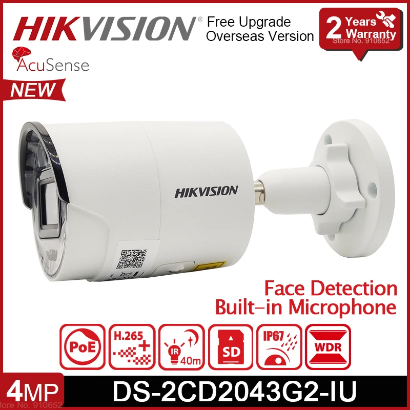Multi-language Hikvision DS-2CD2043G2-IU 4MP AcuSense Bullet Network Camera IP IR 40m POE Face ...