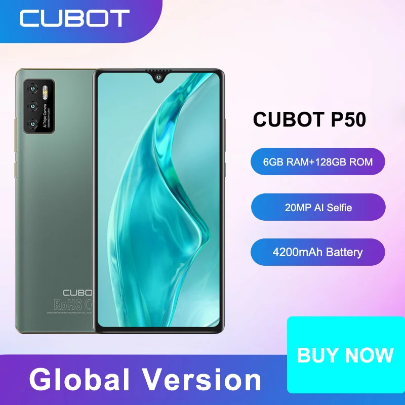 Original Cubot P50 Smartphone Android 6.217 polegada 6GB + 128 12 20MP ...