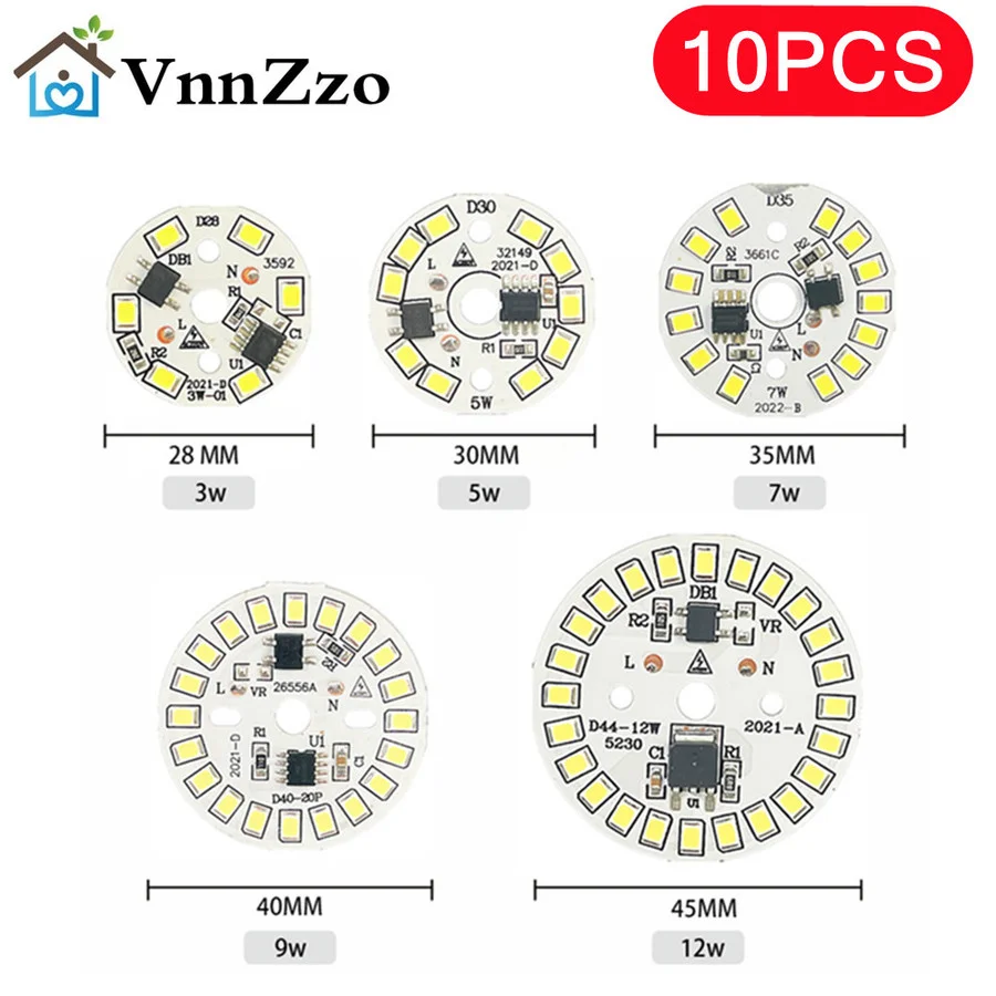 10pcs LED Chip for Lamp Bulb 3W 5W 7W 9W 12W 15W SMD 2835 Round Light Beads AC 220V-240V Bulb ...