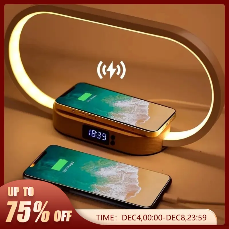 Multifunction-Wireless-Charger-Pad-Stand-Clock-LED-Desk-Lamp-Night ...