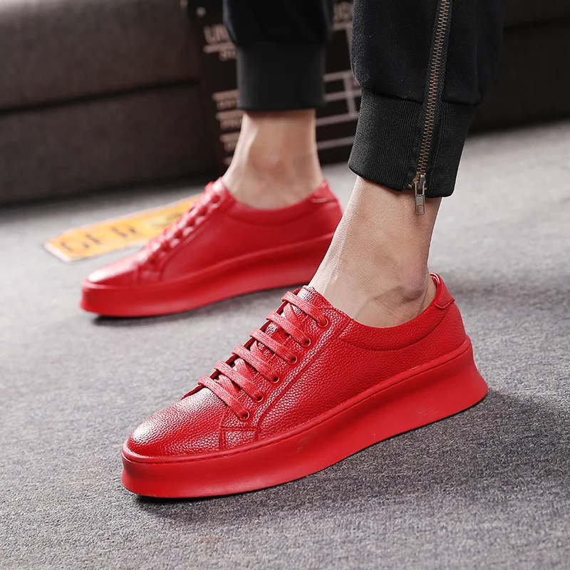Chaussures en cuir véritable pour hommes, baskets rouges décontractées ...