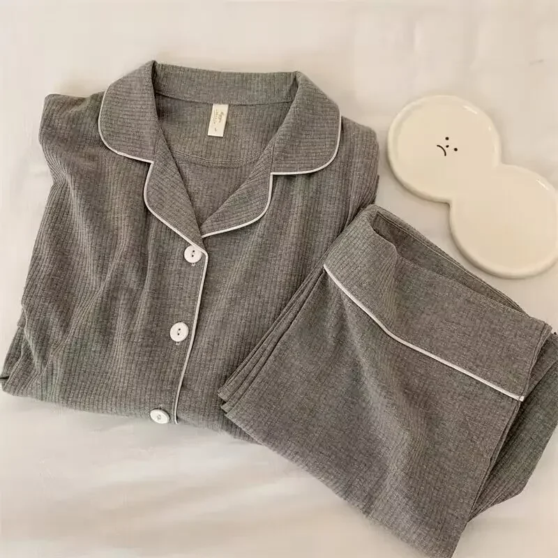 Pijama kadın ilkbahar ve sonbahar uzun kollu High-end gri basit hırka ...
