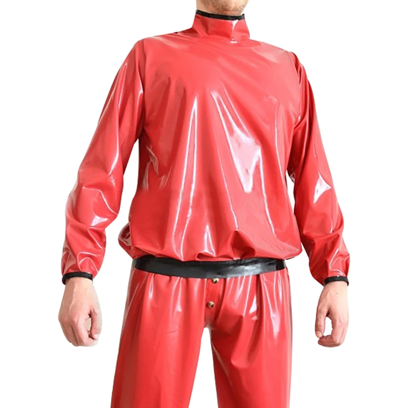 Rood En Zwart Sexy Latex Pyjama Met Lange Mouwen Hoge Kraag Losjes ...