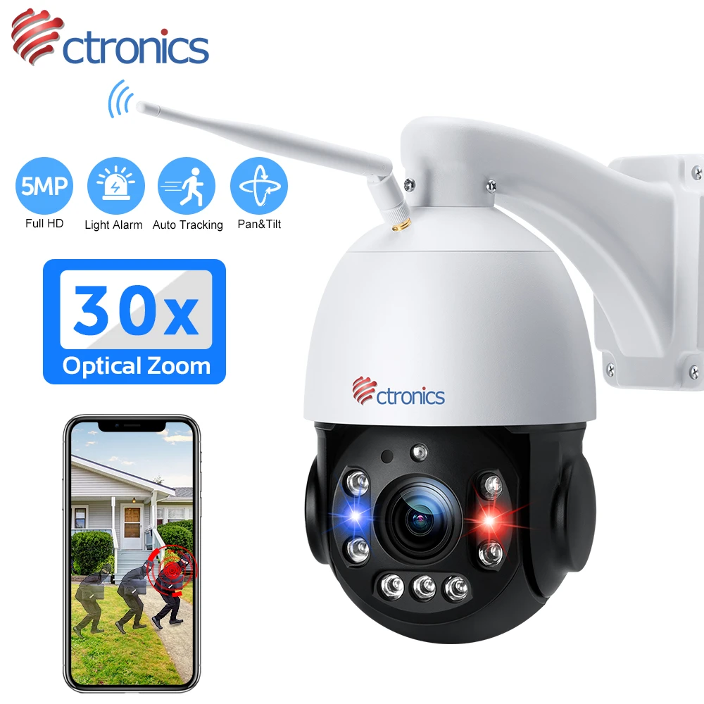 Ctronics-Caméra de surveillance extérieure PTZ IP WiFi HD 5MP ...