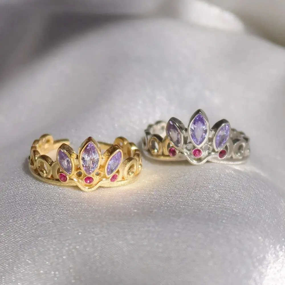 Rapunzel Crown Ring Luxury Purple Pink Zircon Adjustable Opening Ring ...