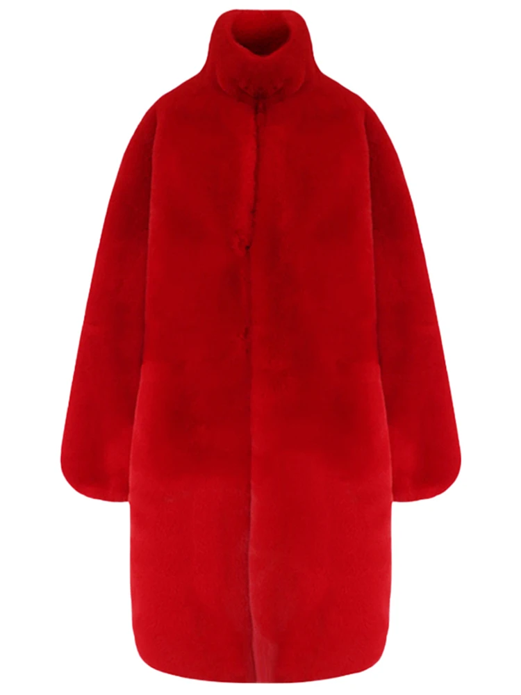 Nerazzurri Oversized Red Thick Warm Soft Fluffy Faux Fur Coat Women ...