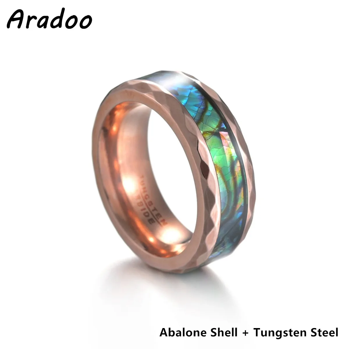 ARADOO Tungsten Steel Abalone Shell Ring Couple Ring Valentine's Day ...