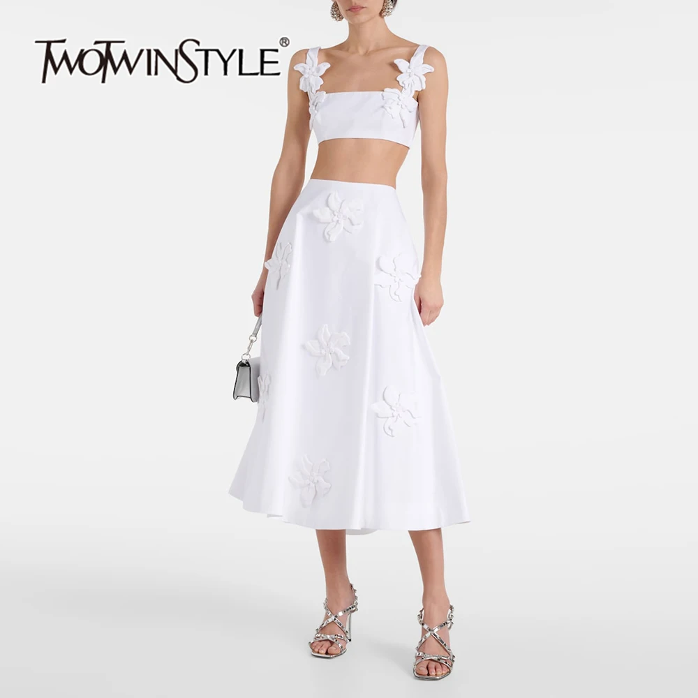 TWOTWINSTYLE-Patchwork-Appliques-Two-Piece-Set-For-Women-Square-Collar ...