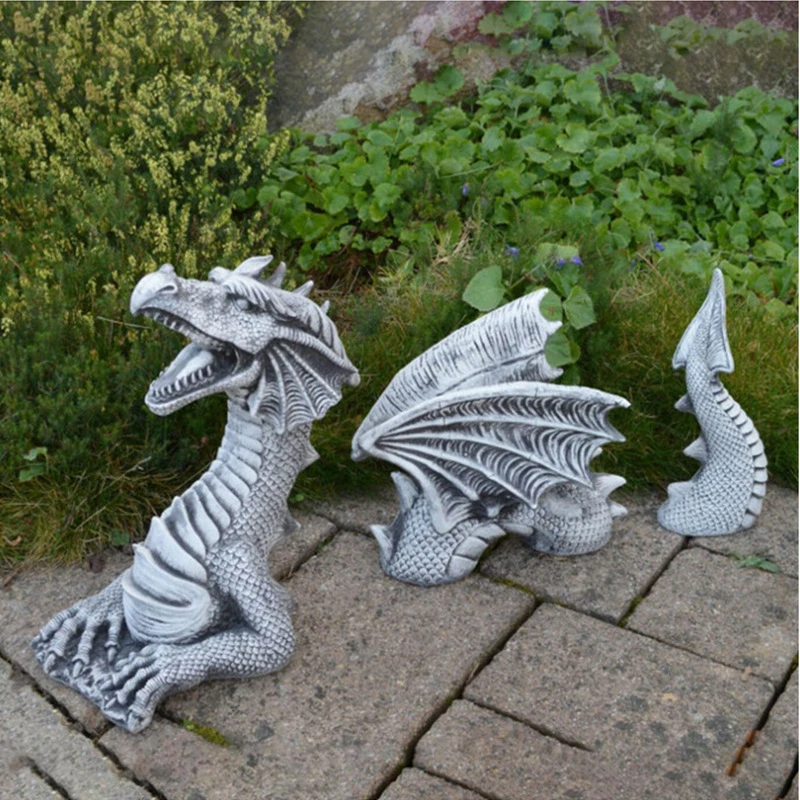 Resin Gardening Dragon Sculpture Three-section Fly Dragon Statue Garden ...
