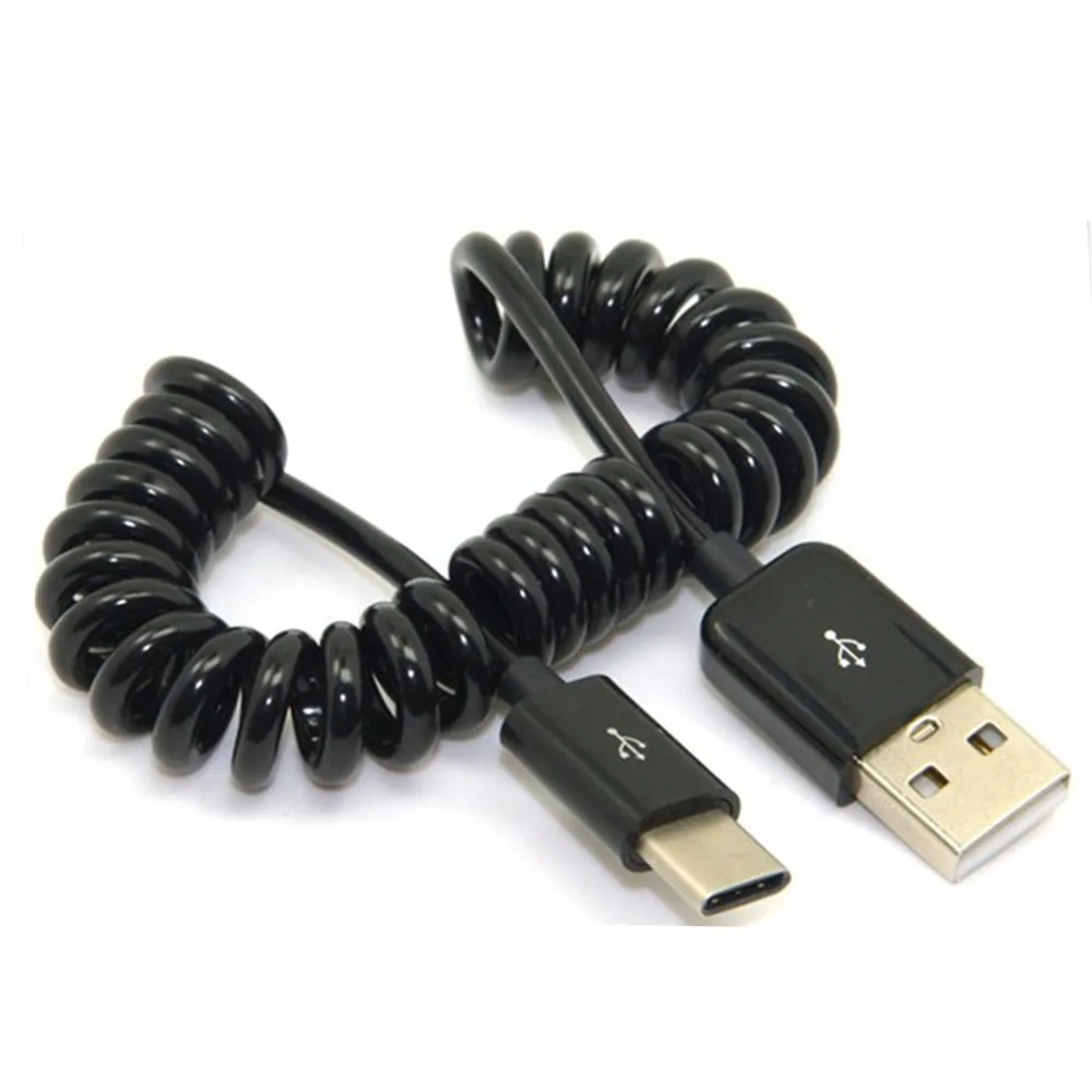 Black-Câble à ressort enroulé USB type-c pour recharge rapide, cordon ...