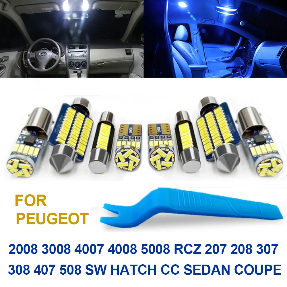 Blue LED Car Interior Lights Canbus For Peugeot 2008 3008 4007 4008 ...