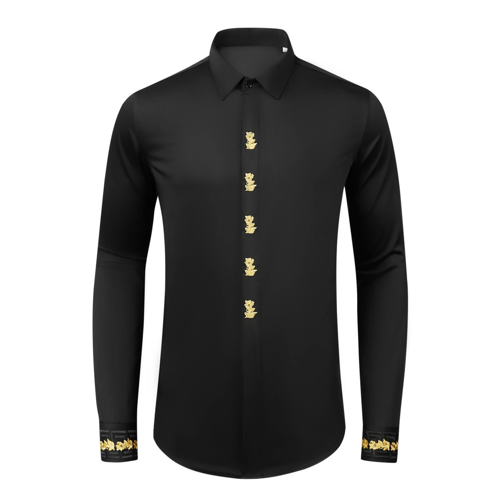 Chinese Style Long Sleeved Gold Flower Embroidered Shirt for Men 100% ...