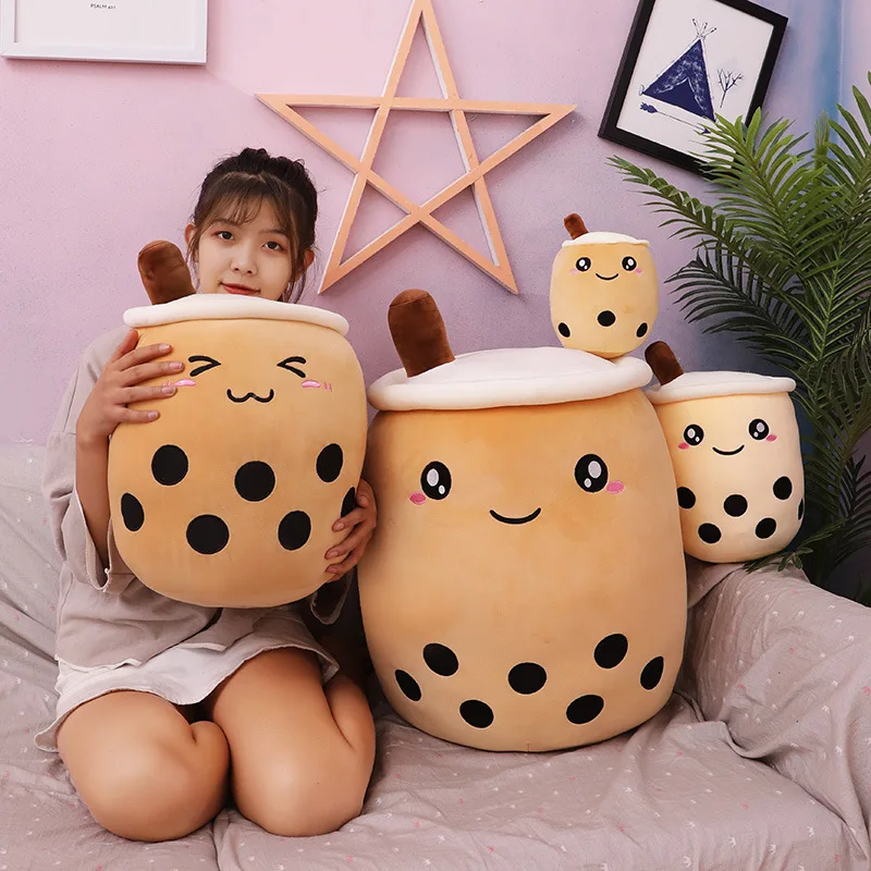 Cute Fruit Drink Plush Stuffed Soft Pink Strawberry Milk Tea Plush Boba ...