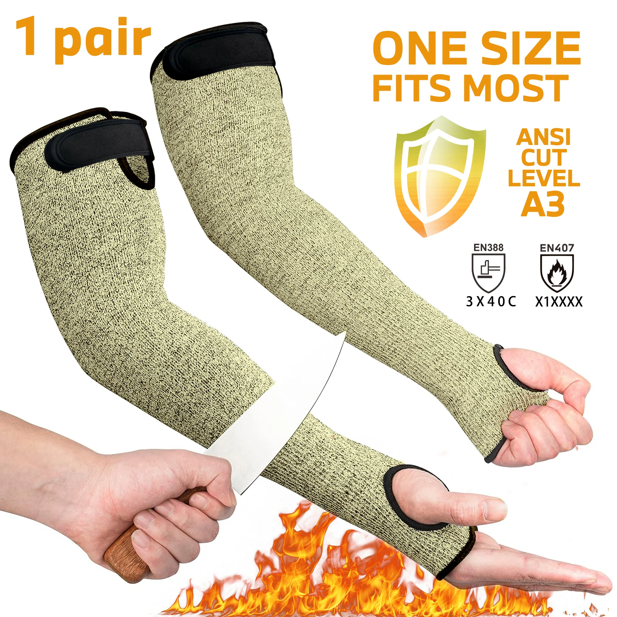 1-pair-anti-cut-and-flame-proof-Kevlar-Sleeves-with-Thumb-Hole-and ...