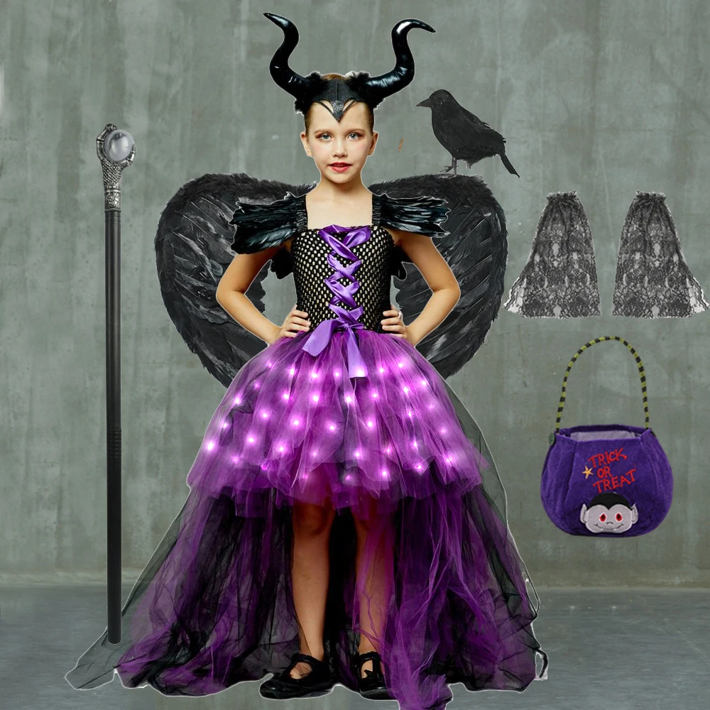 Maleficent-Devil-Queen-LED-Light-Up-Costume-Girls-Halloween-Party ...