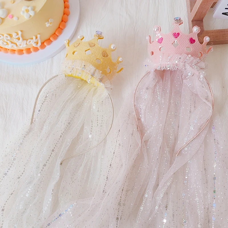 Shiny Princess Crown Headband Mesh Birthday Party Hat Baby Shower ...