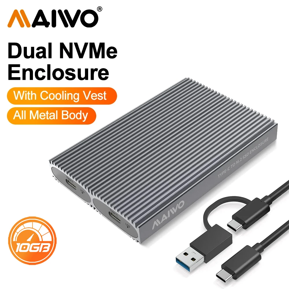 MAIWO-2-Bays-10Gbps-NVMe-M-2-SSD-Enclosure-USB-C-External-Solid-Drive ...