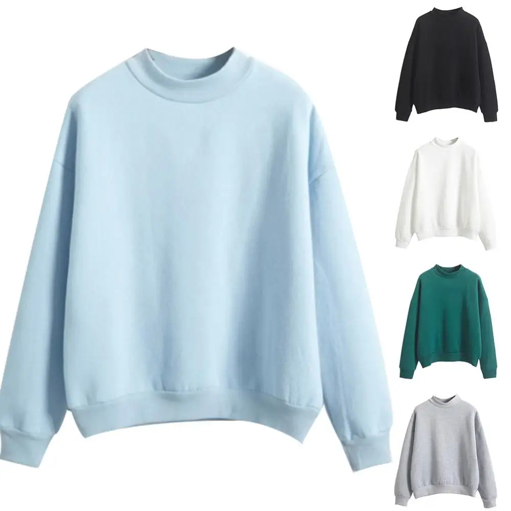 Autumn Winter Casual Women Solid Color Crew Neck Long Sleeve Sweatshirt ...