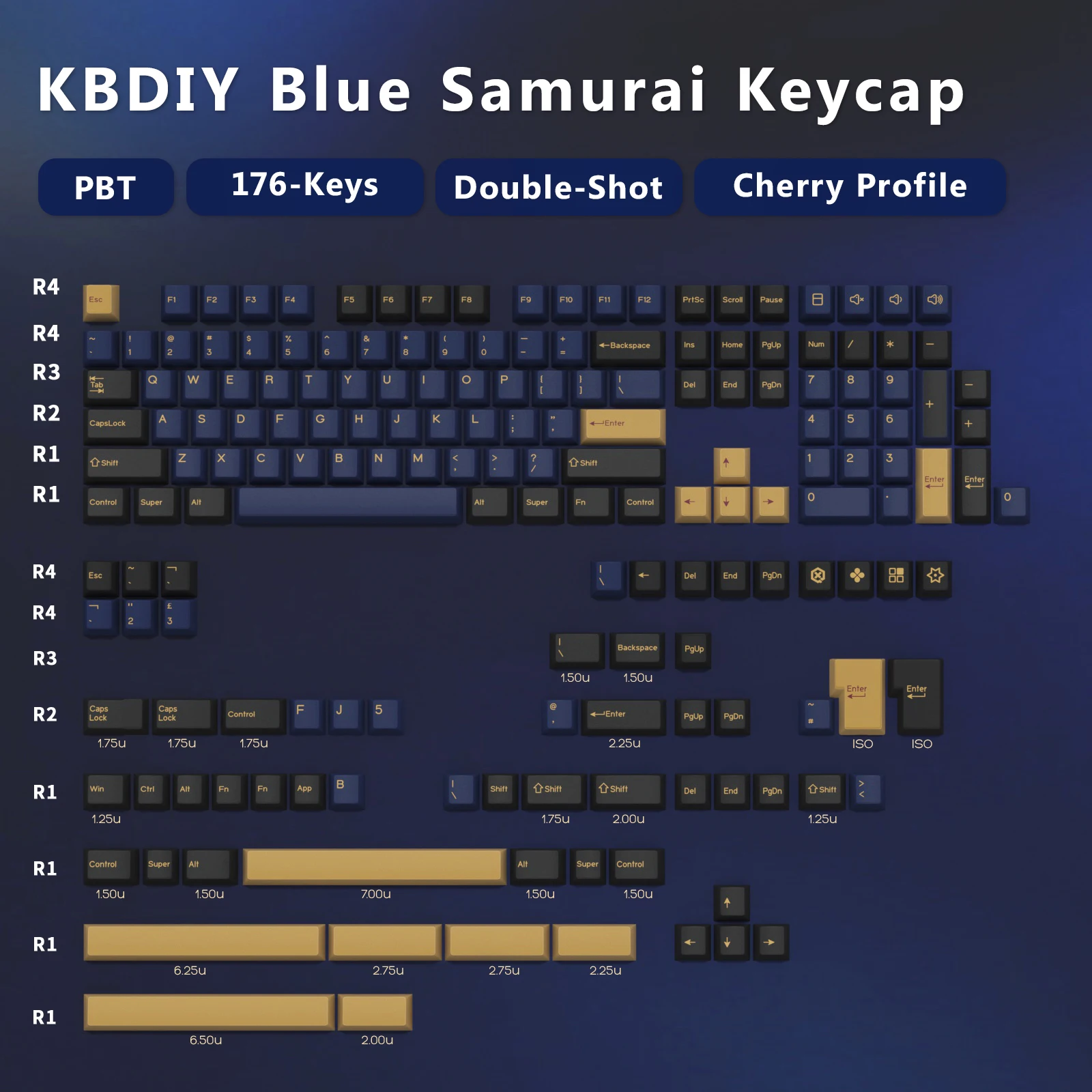 KBDiy-PBTGMK-azul-Samurai-Keycaps-Teclado-mec-nico-Double-Shot-Custom ...