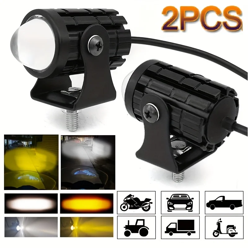 Brand-New-Universal-Motorcycles-LED-Headlight-Two-color-Headlights-Car ...