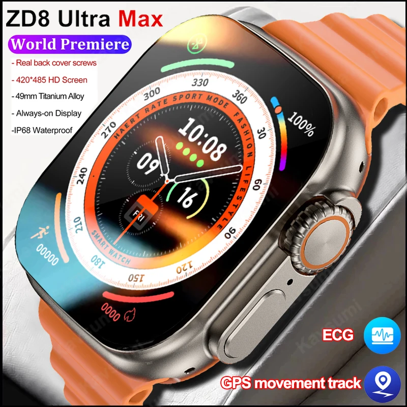 New ZD8 Ultra MAX Smart Watch Women 49mm 2.2 inch HD ECG Smartwatch NFC Games GPS Sports Track ...