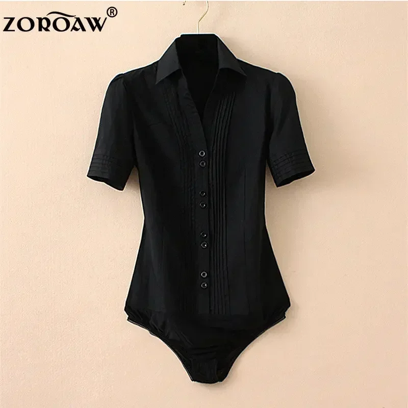 Short-Sleeve-White-Bodysuit-Women-Fashion-Shirring-Body-Shirt-For ...