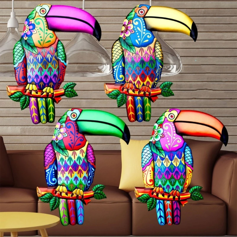 Metal-Colorful-Bird-Sculpture-Wall-Art-Decor-Animal-Colorful-Crafts ...