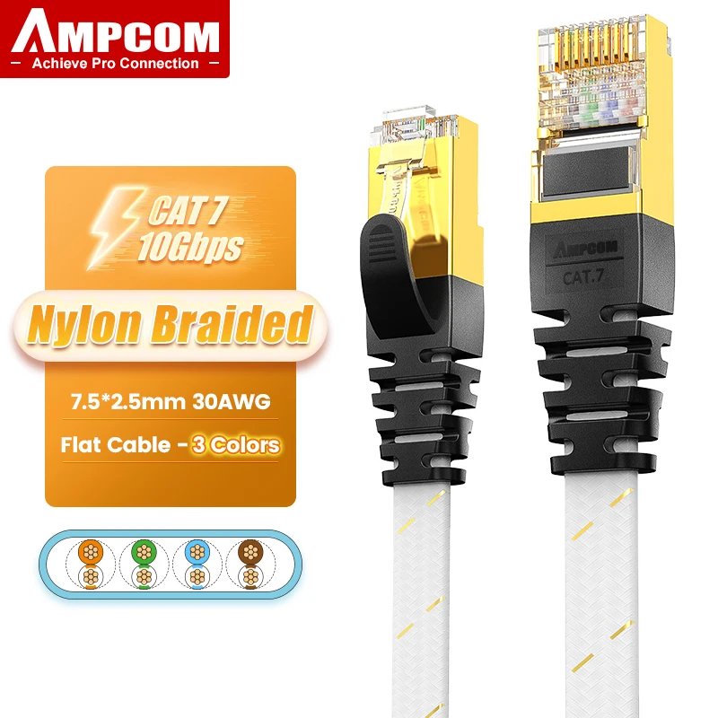 AMPCOM-CAT7-Ethernet-Cable-Flat-Lan-Cable-SFTP-Round-RJ45-Network-Cable ...
