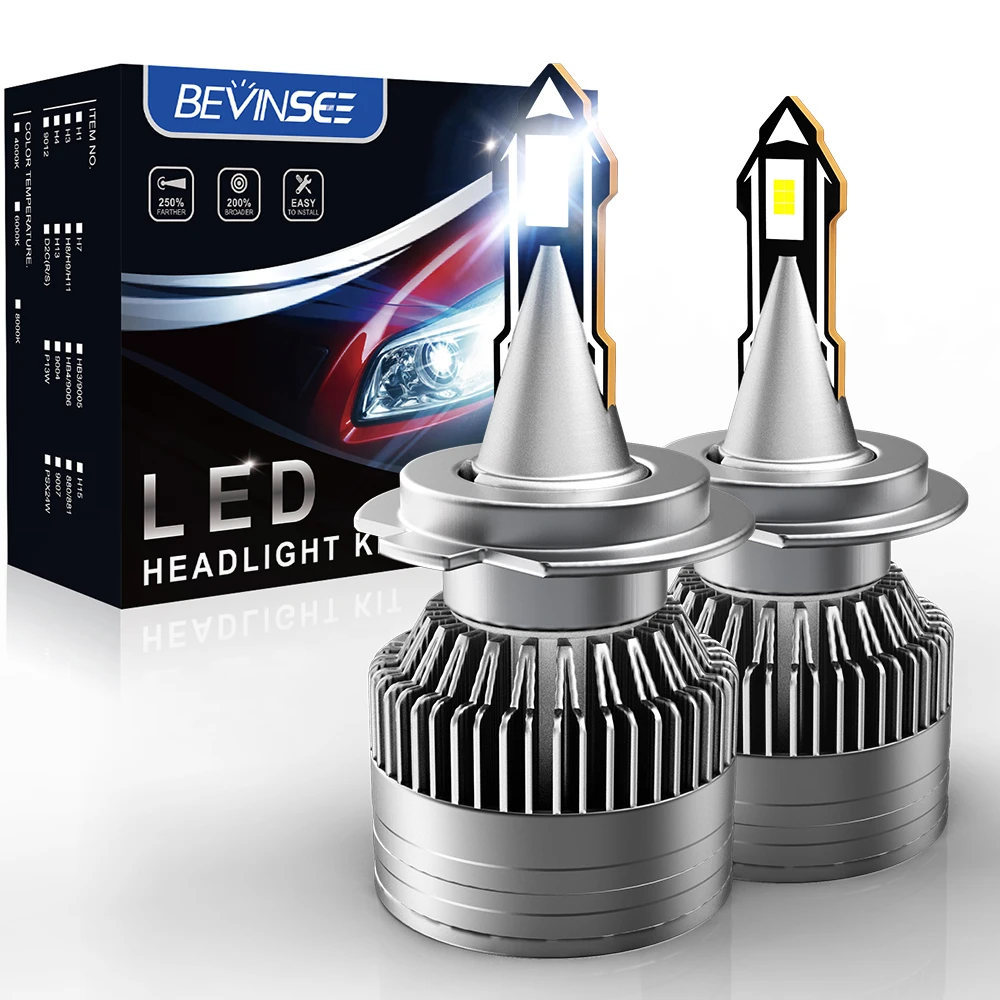 Bevinsee H7 H4 H11 H1 Led Headlight Bulb Hb3 9005 Hb4 9006 H8 H9 9012 Led Lights For Car 12000lm ...