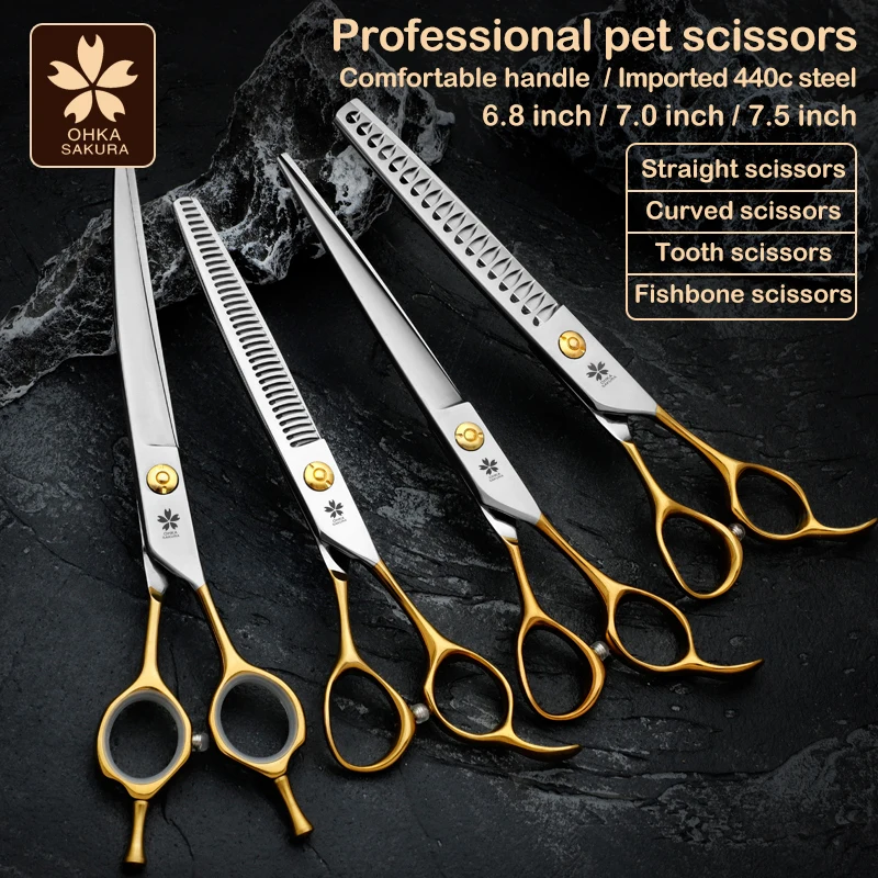 Professional Pet Scissors, Gold Handle, Curved Scissors, Twisted ...